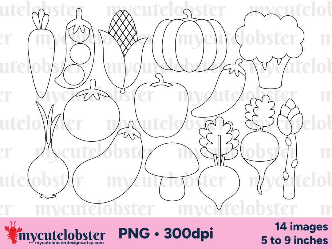 Vegetables Digital Stamps - Vegetables Line Art, Veggies Digi Stamps ...