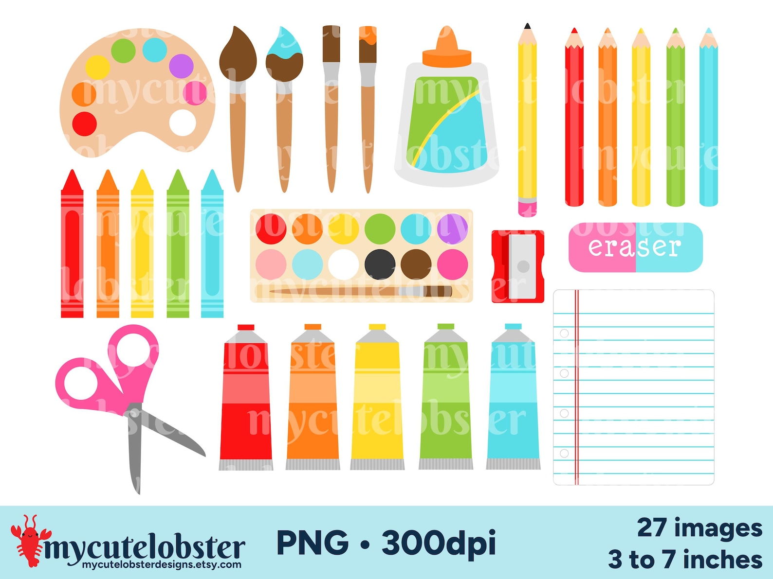 Art Supplies Clipart - Painting Clip Art, Artist Graphics, PNG Digital ...