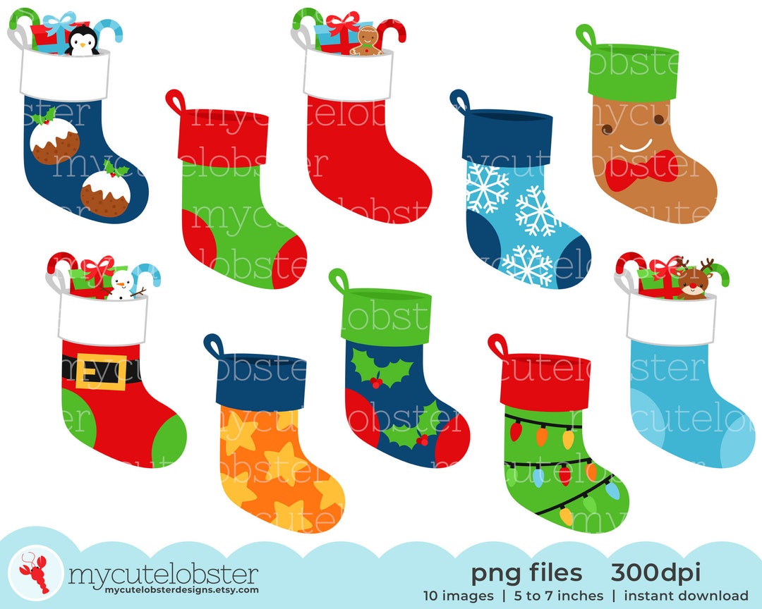 Christmas Stockings Clipart Cute Stockings Clipart Set, Festive ...