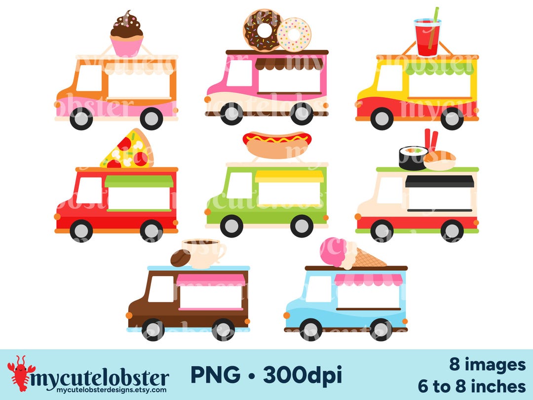 Food Trucks Clipart - Clip Art Set of Trucks, Hotdog, Pizza, Ice Cream ...