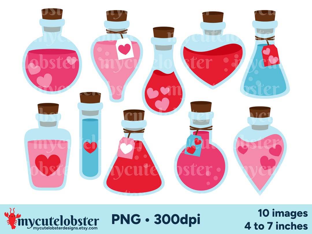 Valentine's Potions Clipart - Set of Potion Bottles, Love Potions ...