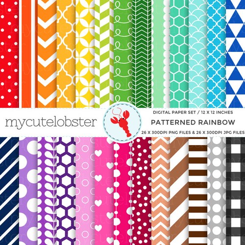 Rainbow Digital Paper Set Stripe Polka Chevron Arrow - Etsy