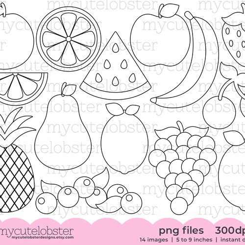 Fruit Digital Stamps Food Line Art Outlines Lemon - Etsy