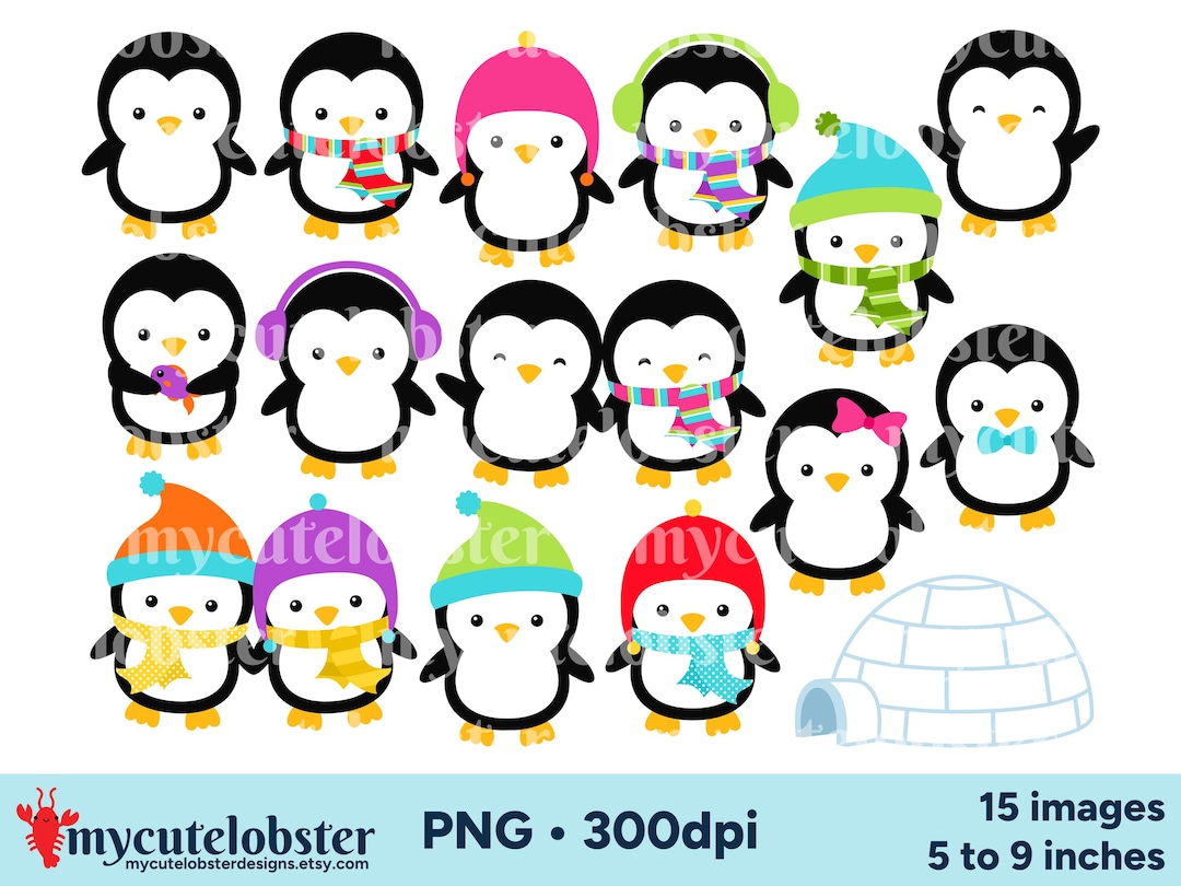 Penguins Clipart - Clip Art Set of Penguins, Winter Penguins, Igloo ...