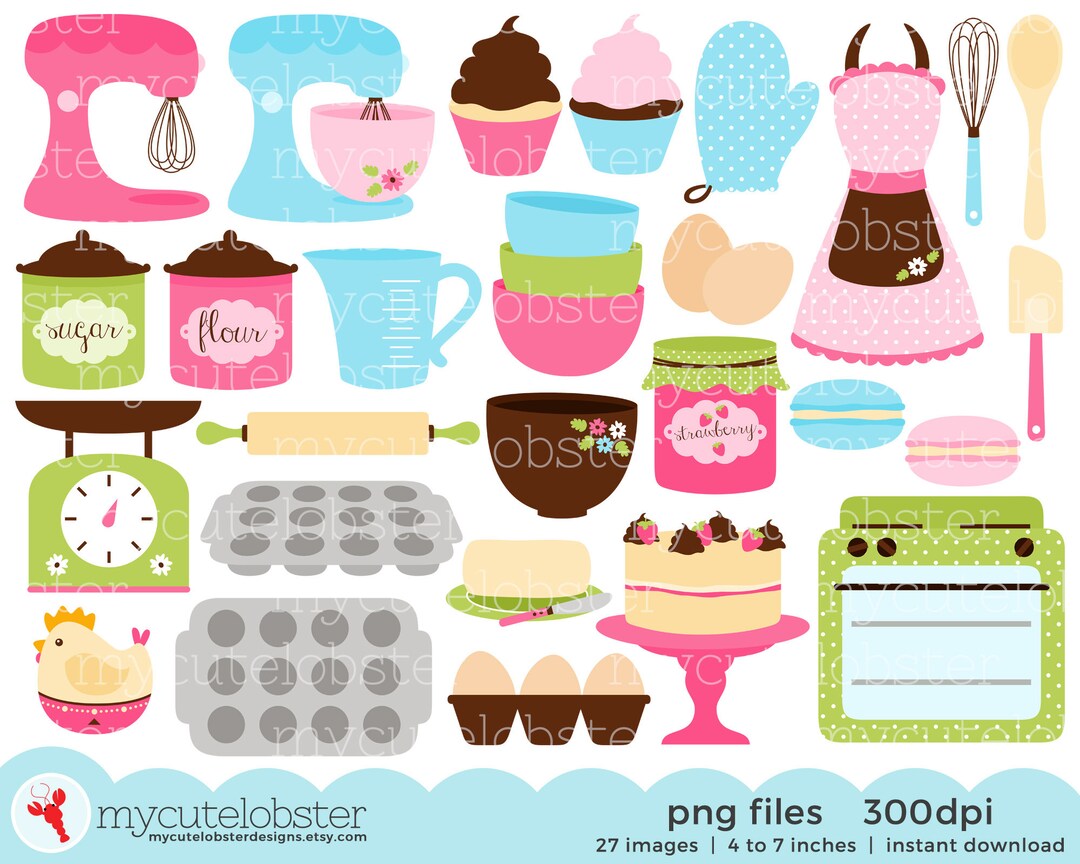 Vintage Baking Clipart Set, Baking PNG Clipart for Personal and ...