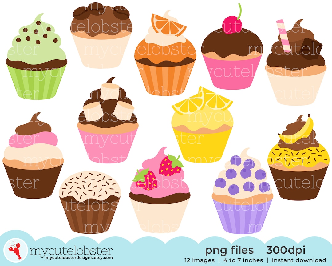 Cupcakes Collection Clipart Cupcakes Clip Art Set, Food Clipart, Cakes ...