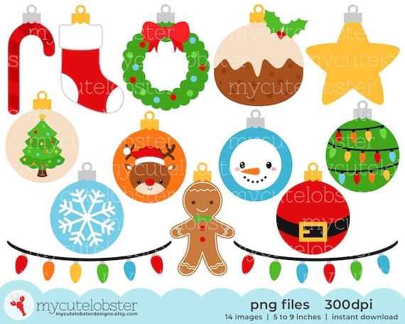 Christmas Decorations Clipart Set of Baubles Lights | Etsy