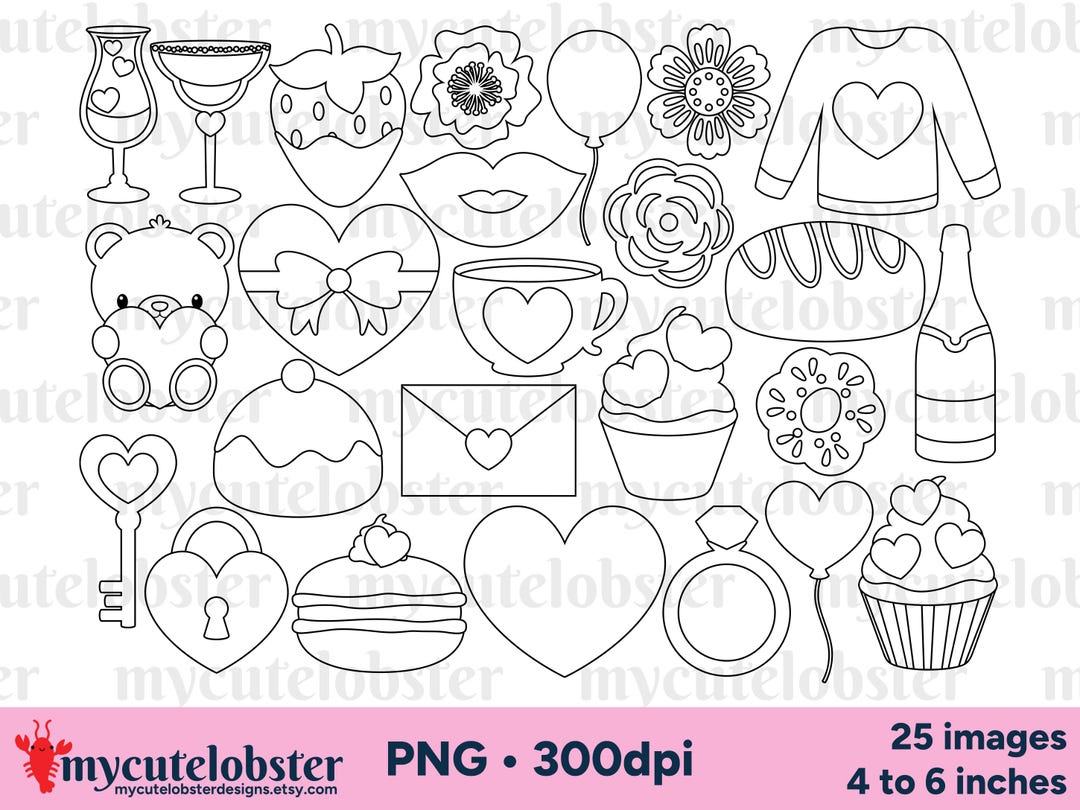 Valentine's Day Digital Stamps - Valentine's Line Art, Digi Stamp Set ...