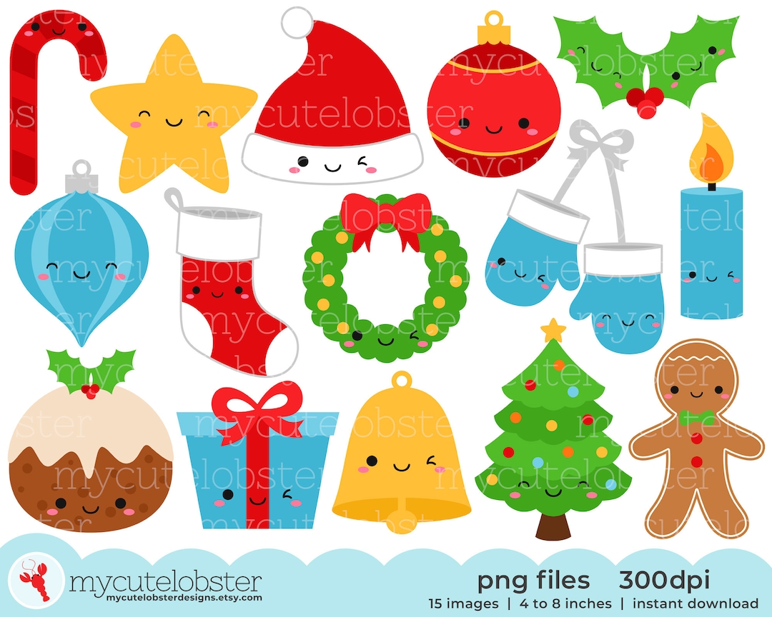 Cute Christmas Clipart Cute Festive Clip Art Set, Holly, Wreath ...