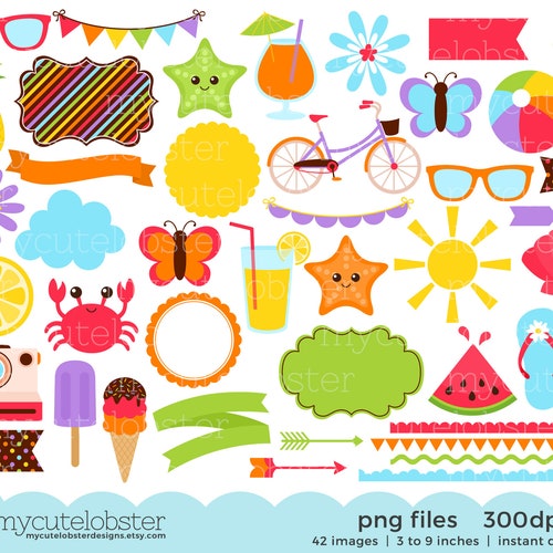 Summer Clipart Set. Cute Beach Clipart Bundle for Personal & - Etsy Israel