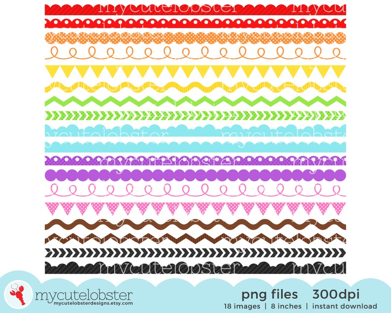 Rainbow Borders Clipart Set - Assorted Borders, Scallop, Ric Rac ...