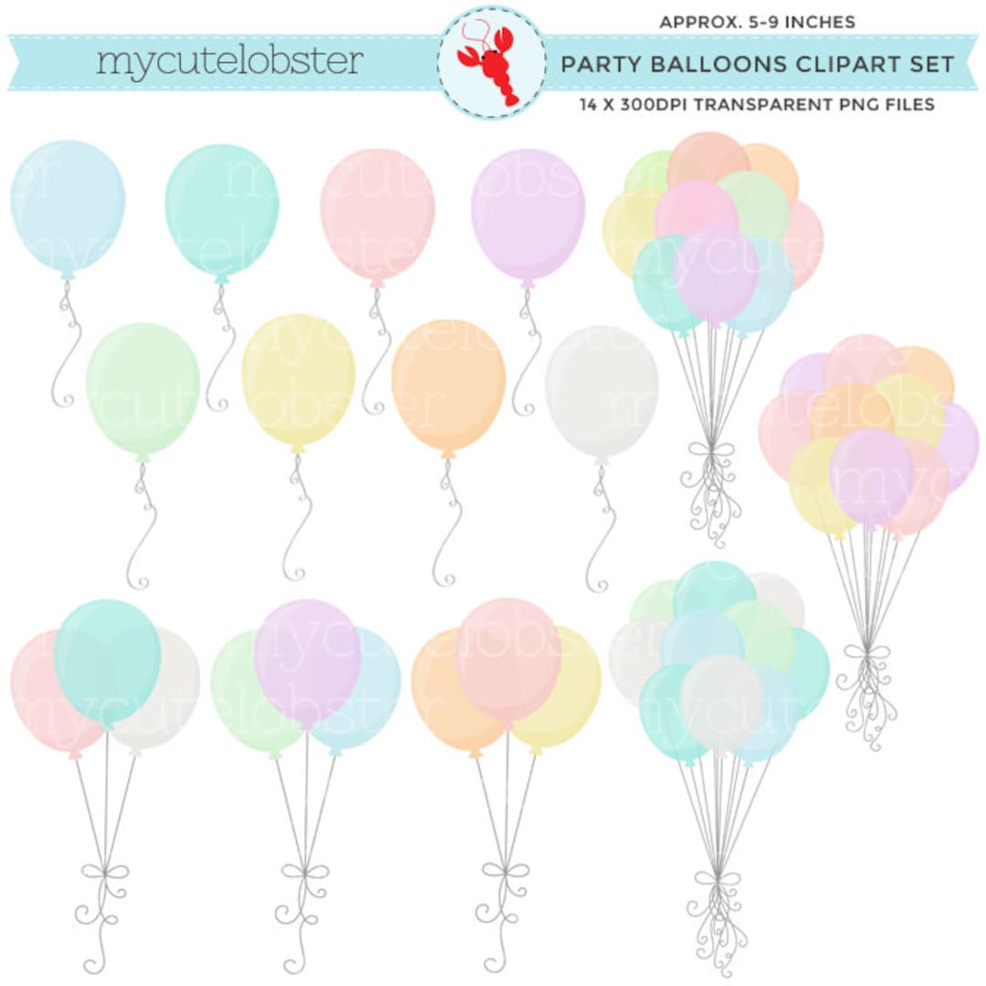 Party Balloons Clipart Set - Clip Art Set of Balloons, Party Balloon ...