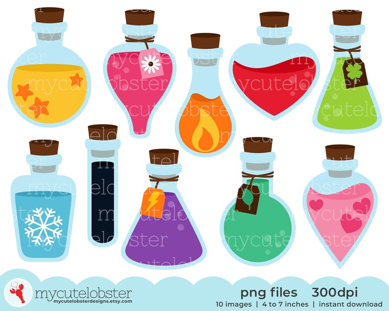 Potions Clipart Set of Potion Bottles Love Potion Luck | Etsy