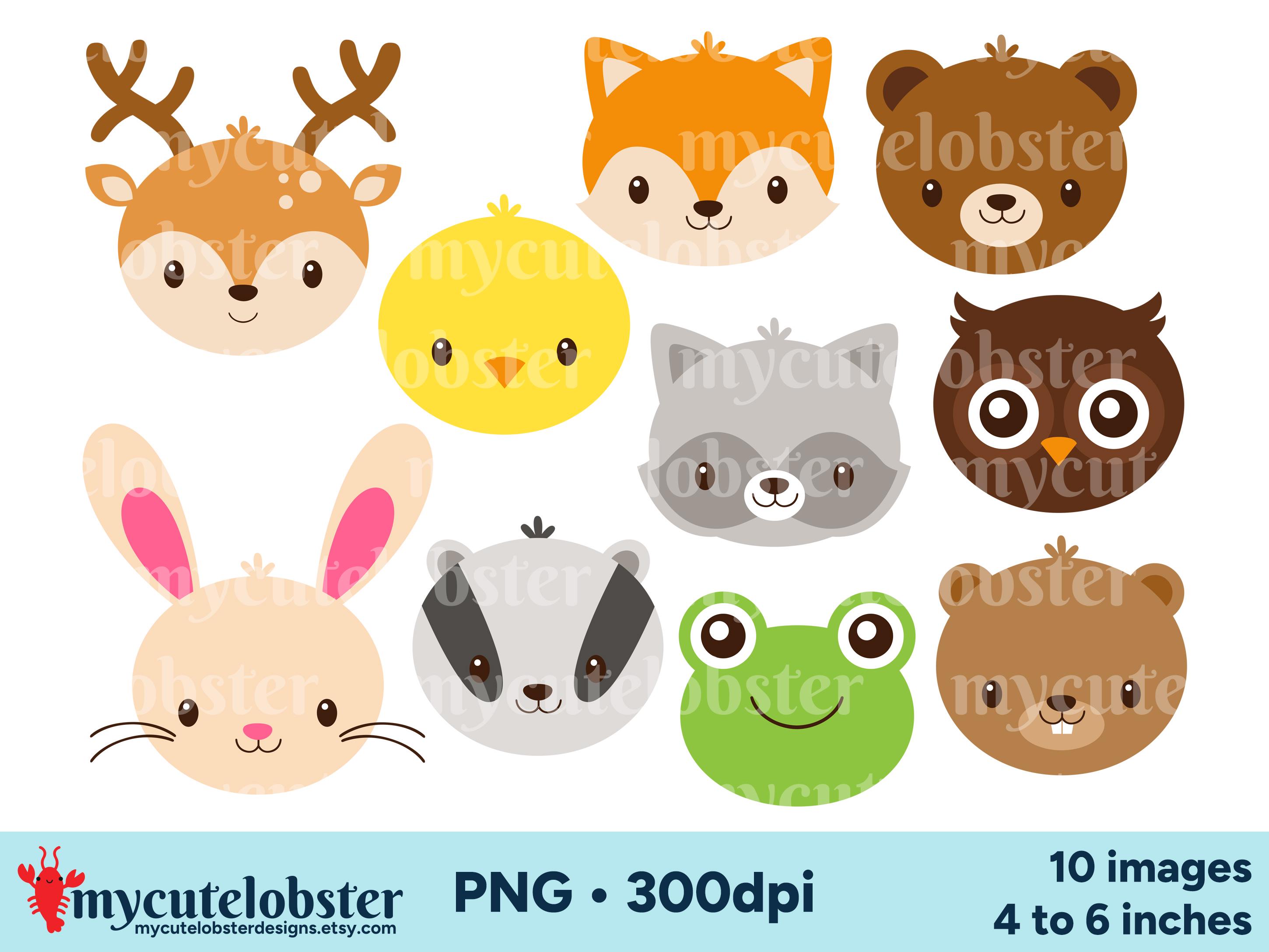 Woodland Animals Clipart - Set of Forest Animal Faces, Wood Clip Art ...