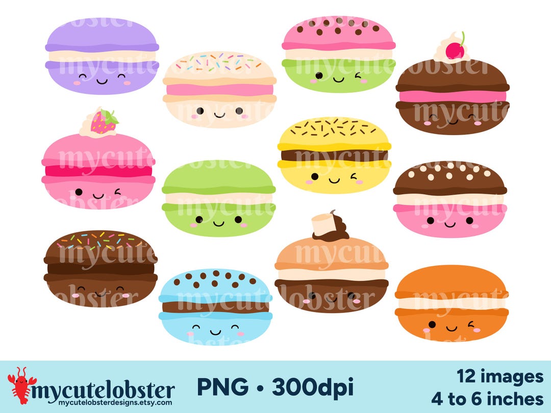 Cute Macarons Clipart - Set of Happy Macarons, Fun Macarons Clip Art ...