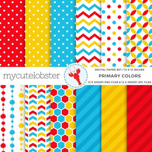 Primary Colors Digital Paper Set Patterned Paper Red - Etsy