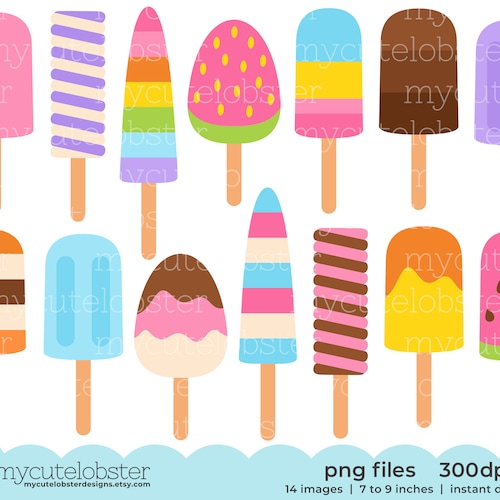 Ice Lollies Clipart Set of Ice Creams Ice Lolly Summer - Etsy