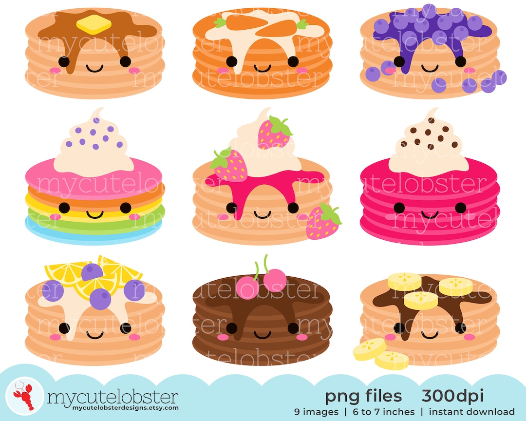 Cute Pancake Stacks Clipart Set of Happy Pancakes, Food, Crepes ...