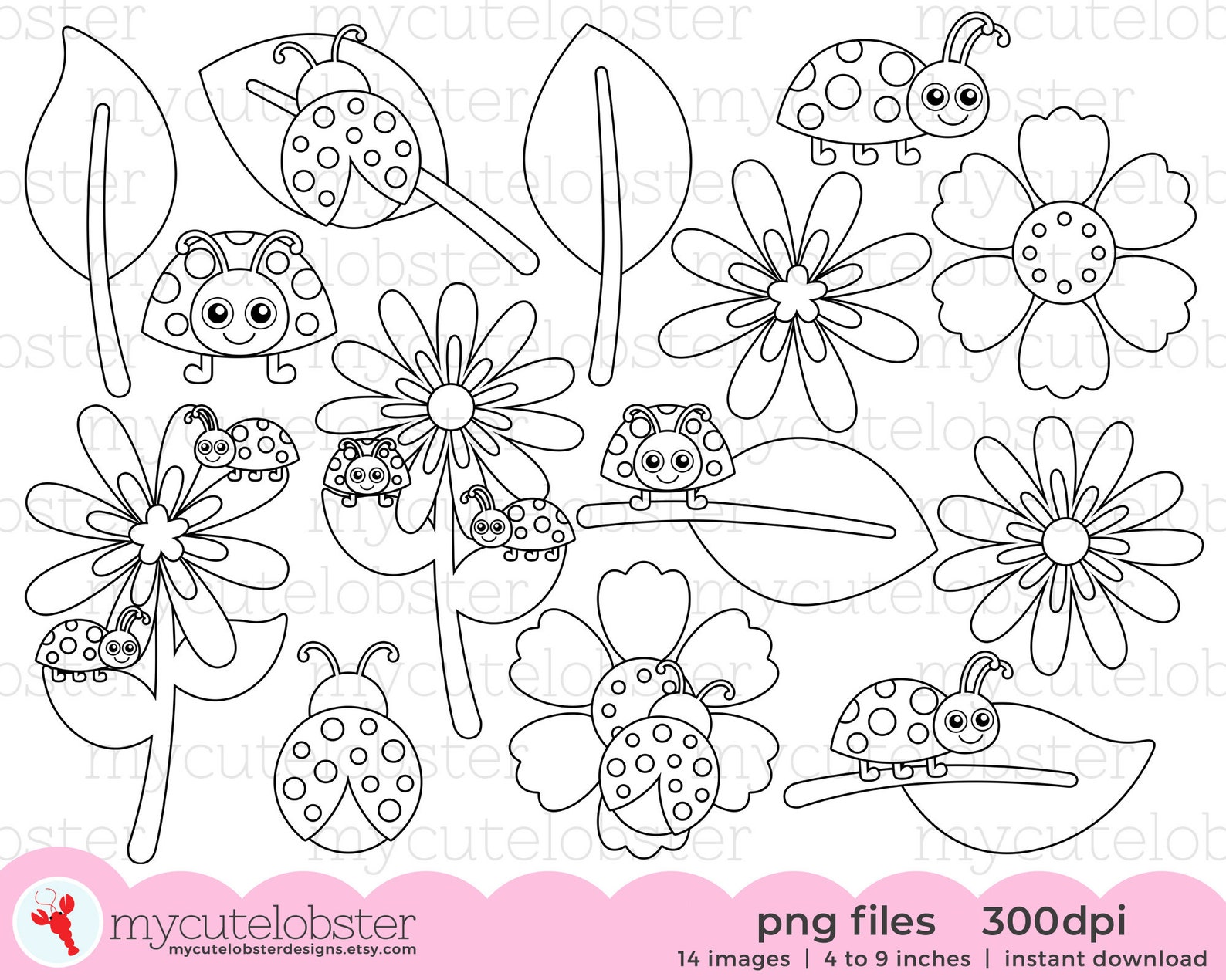 Ladybugs Digital Stamps Ladybugs Outlines Line Art Stamps - Etsy