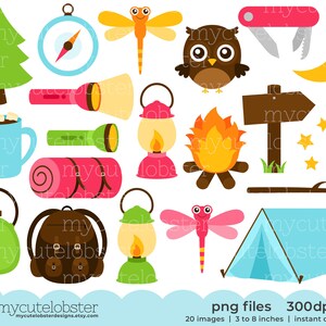 Camping Clipart Set Torch, Lantern, Tent, Backpack, Camp, Clip Art Set ...