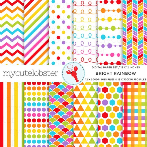 Bright Rainbow Digital Paper Set Rainbow Patterned Paper - Etsy