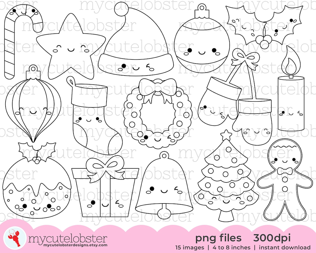 Cute Christmas Digital Stamps Cute Christmas Outlines, Mittens, Hat ...