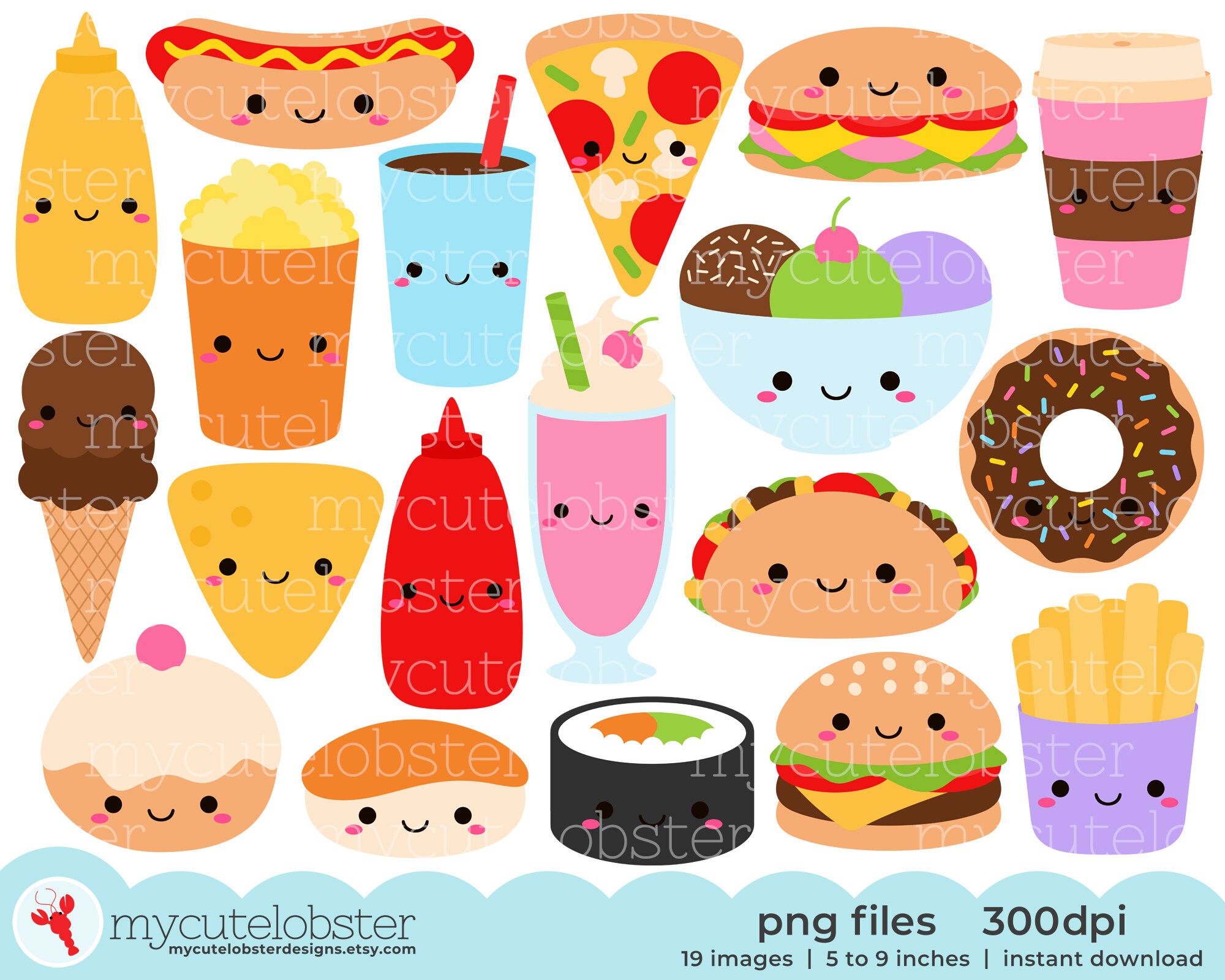 Cute Fast Food Clipart Set of Food Milkshake Hot Dog Ice - Etsy UK
