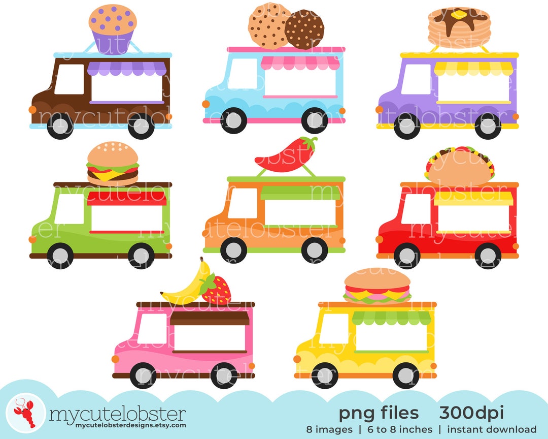 Fun Food Trucks Clipart Set of Fast Food Trucks, Food Vans, Food Clip ...