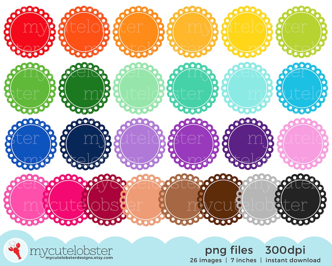 Rainbow Scalloped Circle Frames Clipart Set Clip Art Set, Labels, Tags ...