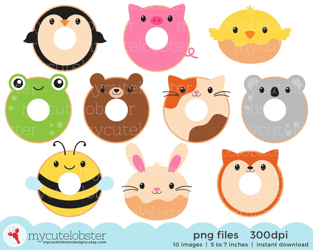 Animal Donuts Clipart Cute Donuts, Set of Animal Shaped Donuts, Frog ...