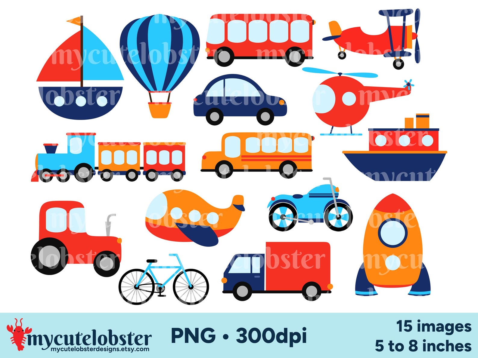 Transport Clipart - Vehicles Clip Art Set, Transportation Graphics, PNG ...