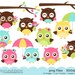 Spring Owls Clipart Set Cute Owls, Umbrella, Flowers, Spring, Floral ...