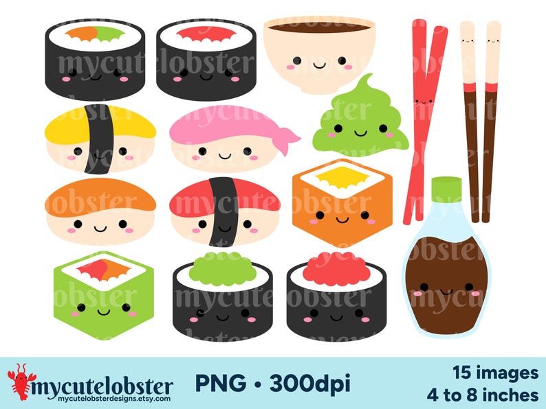 Sushi Clipart - Happy Food Clip Art, Japanese Sushi Roll Graphics, PNG ...
