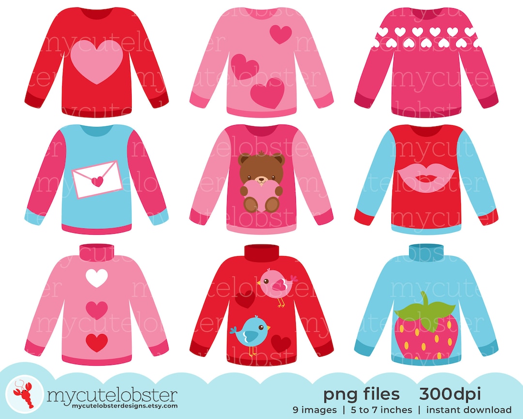 Valentine's Sweaters Clipart Set of Fun Jumpers, Ugly Sweaters, Sweater ...