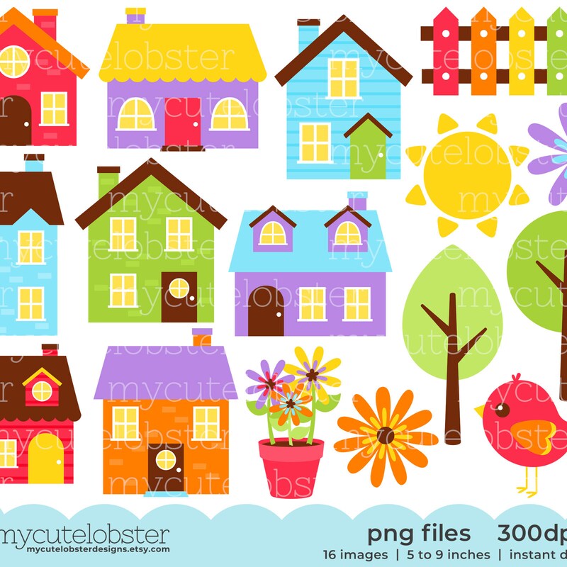 Little Houses Clipart - Etsy