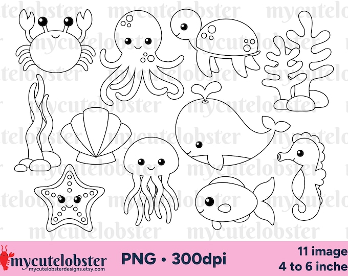 Sea Animals Stamps - Digital Stamps - Clipart - Etsy Canada