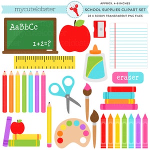 Kawaii School Clipart Set. Cute Digital Clipart Bundle for - Etsy Israel