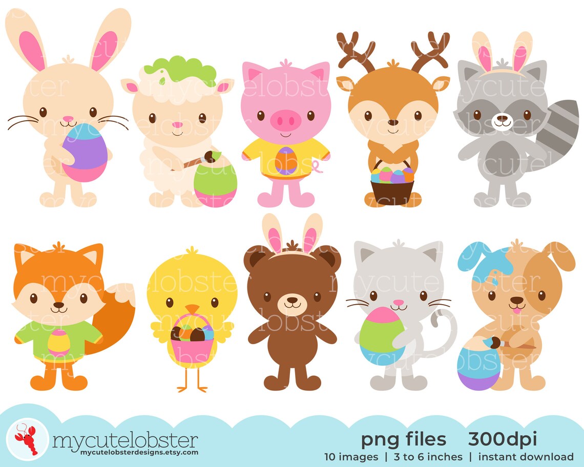 Easter Animals Clipart Set of Cute Animals Easter Eggs | Etsy