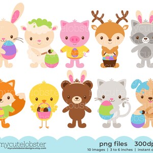 Easter Animals Clipart Set of Cute Animals Easter Eggs | Etsy