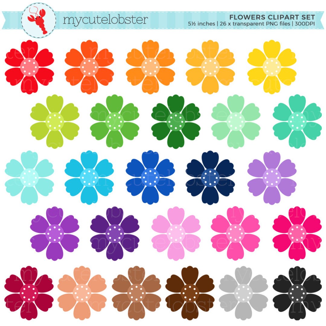 Rainbow Flowers Clipart Set Flower Clip Art, Floral, Rainbow Flower ...