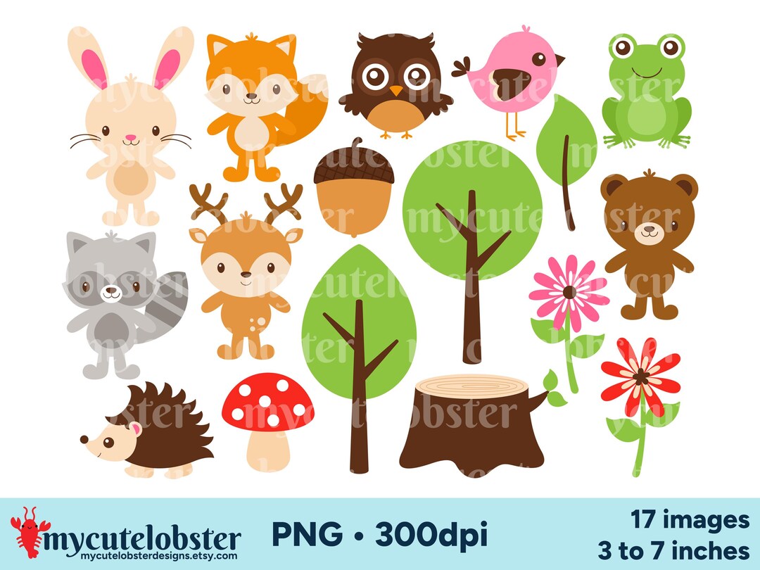 Forest Friends Clipart Set - Clip Art Set of Animals, Fox, Hedgehog ...