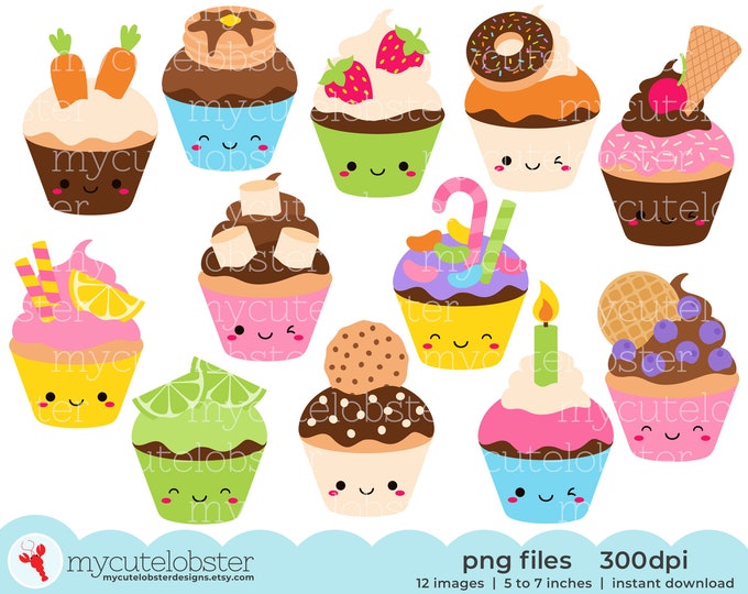 Cupcakes Clipart Set Clip Art Set of Cupcakes Instant Download ...