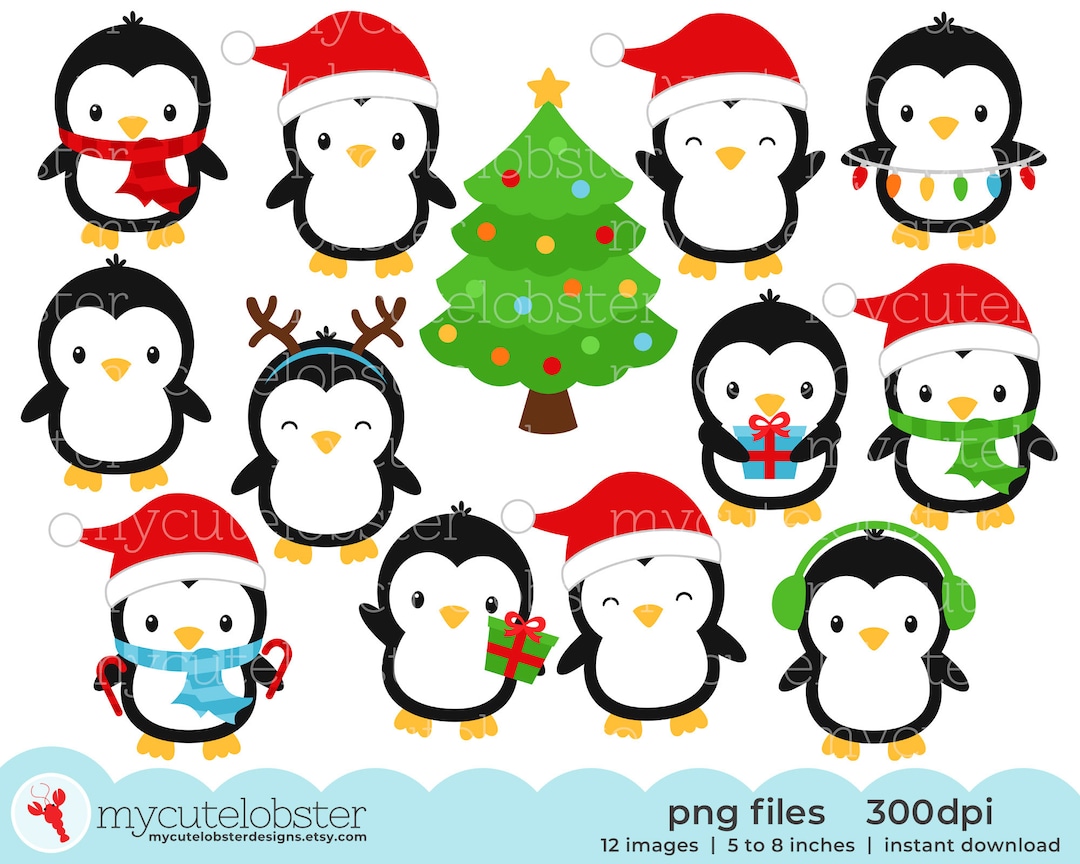 Christmas Penguins Clipart Clip Art Set of Penguins, Holiday Penguins ...