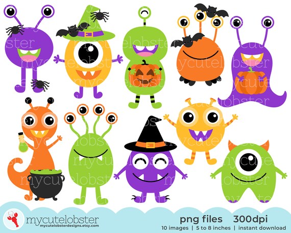 Halloween Monsters Clipart Cute Monsters Clip Art Halloween | Etsy