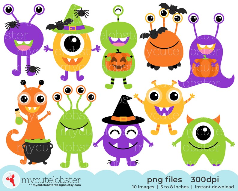 Halloween Monsters Clipart Cute Monsters Clip Art Halloween | Etsy