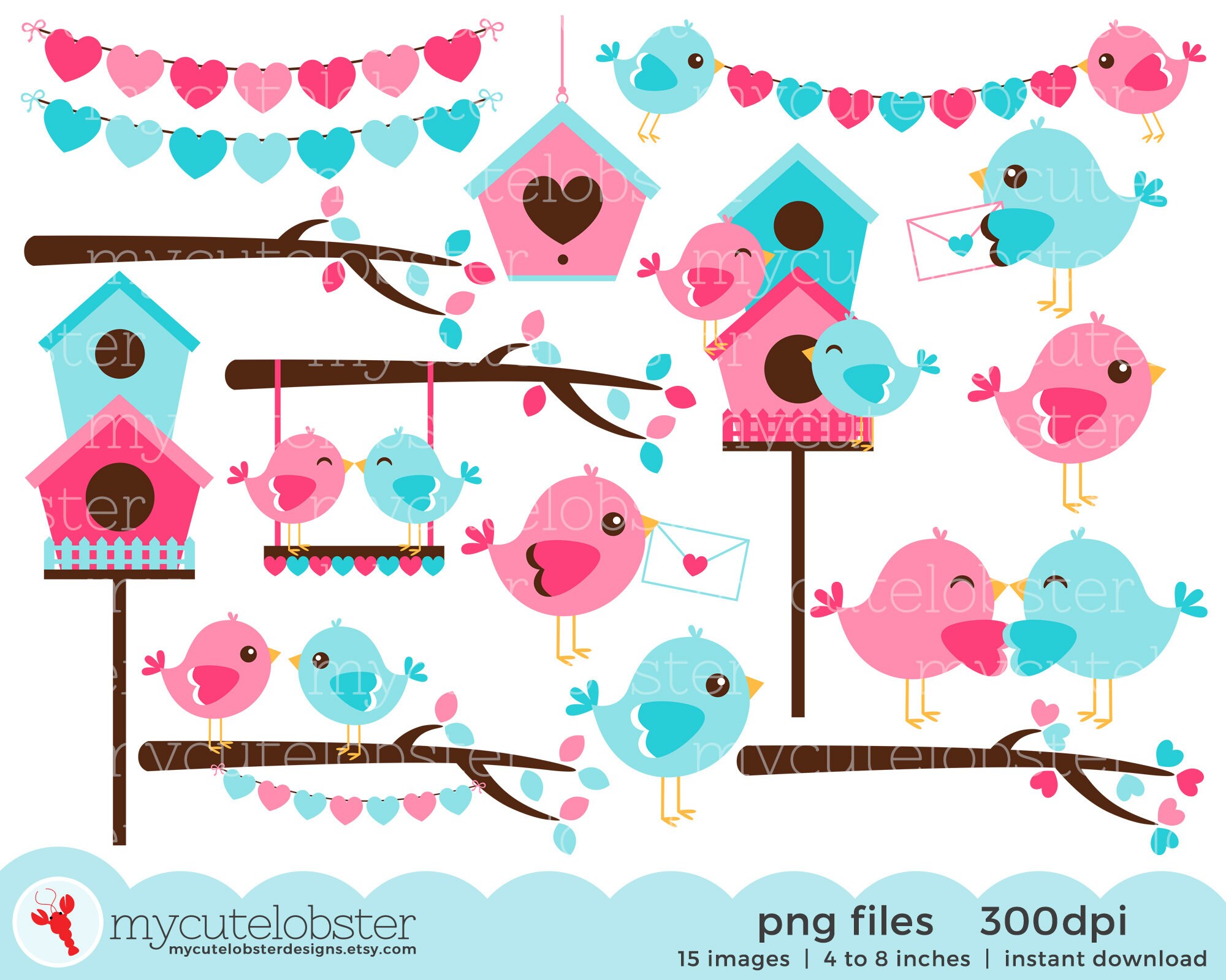Love Birds Clipart Set Clip Art Set of Birds Love Cute - Etsy