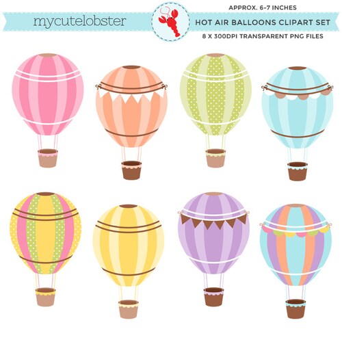 Hot Air Balloons Clipart Set Bright Hot Air Balloons - Etsy