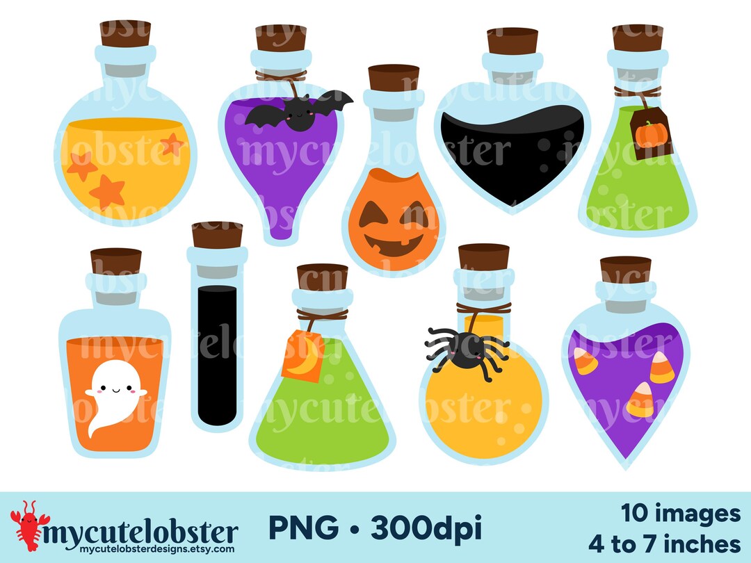 Halloween Potions Clipart - Set of Potion Bottles, Halloween Clip Art ...
