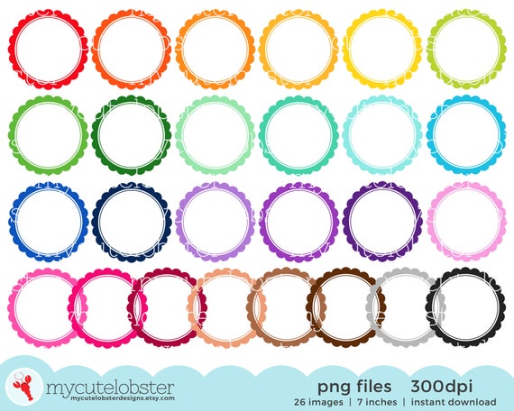 Rainbow Circle Frames Clipart Set Scalloped Circles Labels - Etsy UK