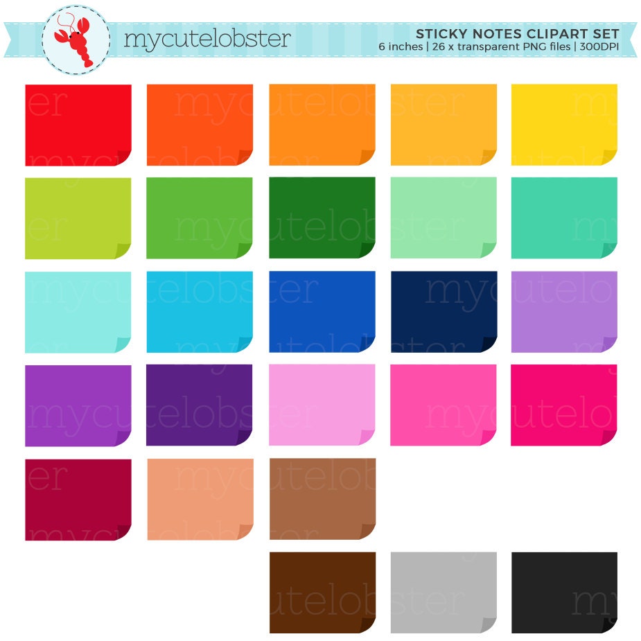 Rainbow Sticky Notes Clipart Set clip art set of sticky | Etsy